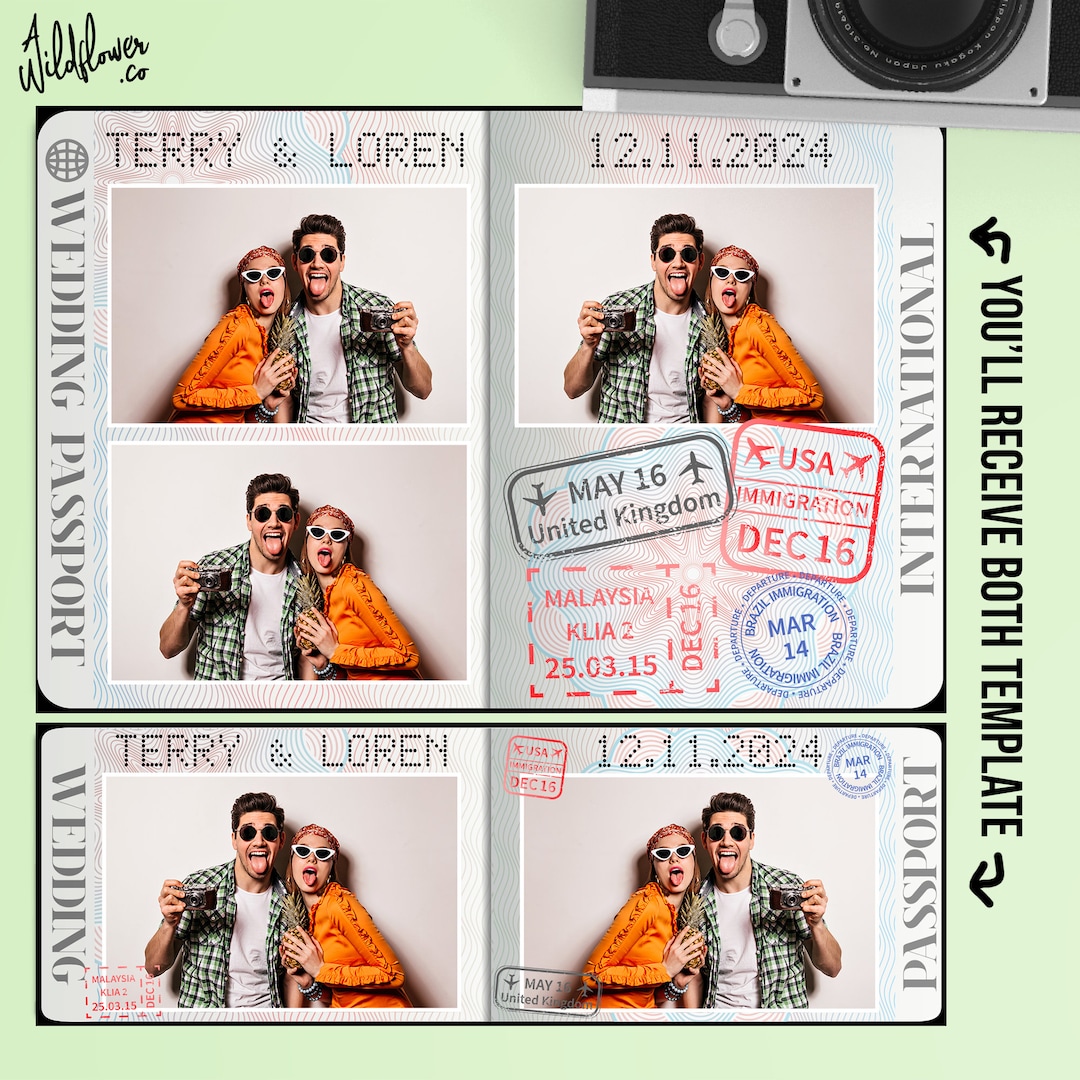 Passport Photo Booth Template Flight Frame Travel Theme Overlay 4x6 4r