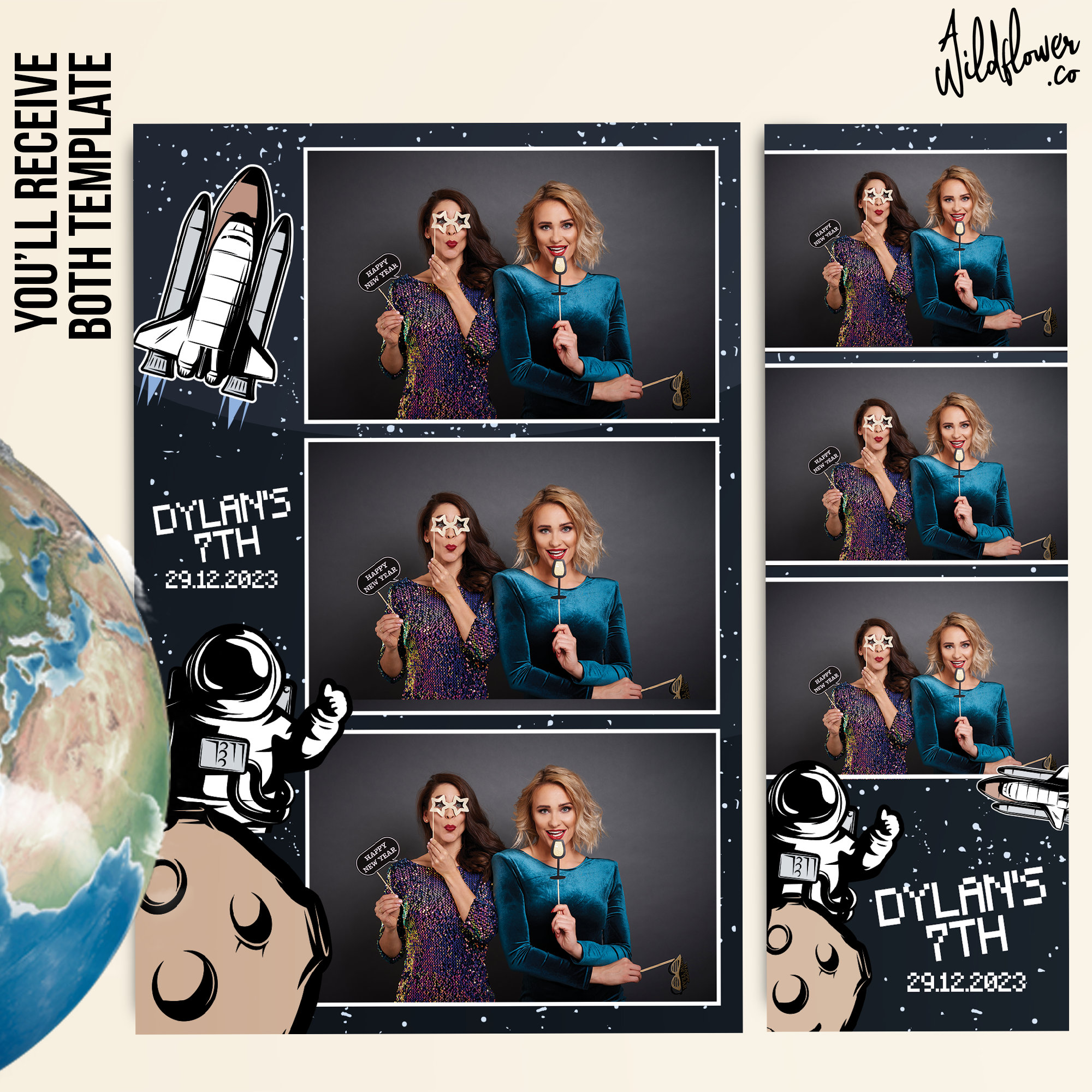 Space Astronaut Photo Booth Template Rocket Moon Galaxy Overlay Planet ...