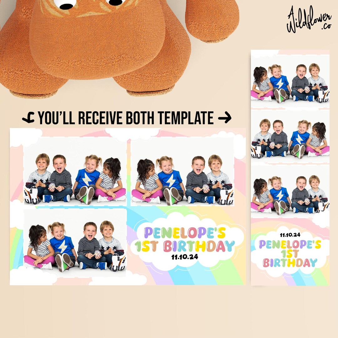 Rainbow Pastel Photo Booth Template Baby Shower Overlay Birthday 4x6 ...