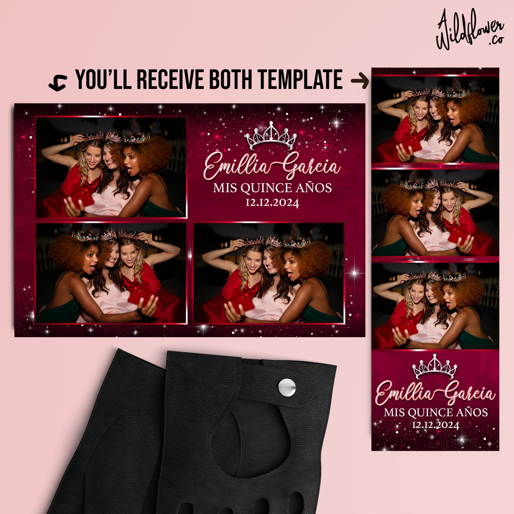 Glitter Red Black Photo Booth Template, Wedding and Birthday Party ...