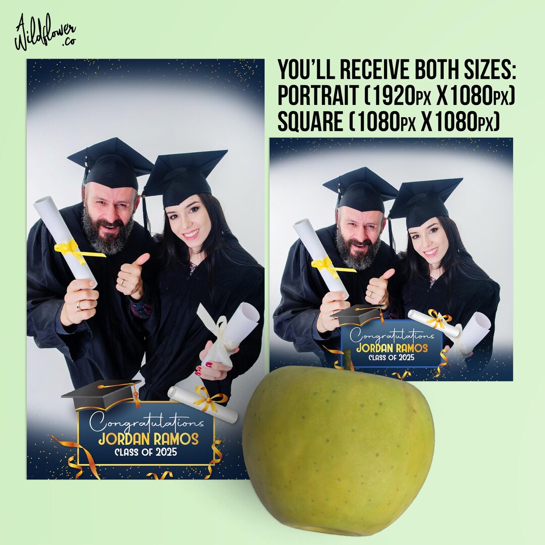 Blue Gold Graduation 360 Photo Booth Overlay, School Grad Party ...
