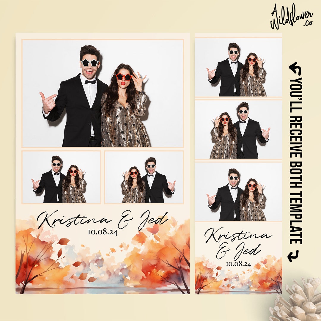 Autumn Photo Booth Template Fall Wedding Overlay Birthday Season Leaves ...
