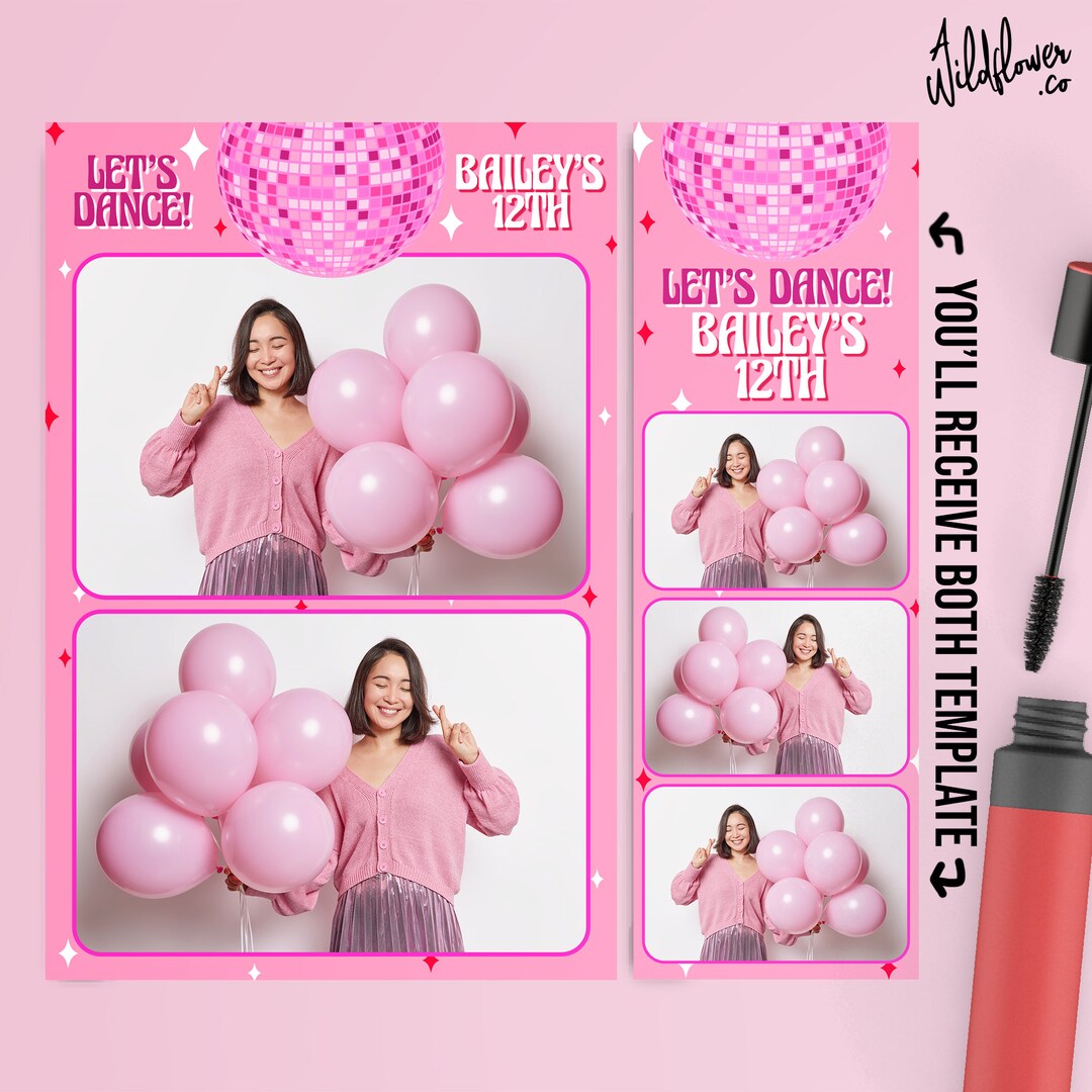 Pink Disco Ball Photo Booth Template, Glitter Birthday Overlay, Wedding ...