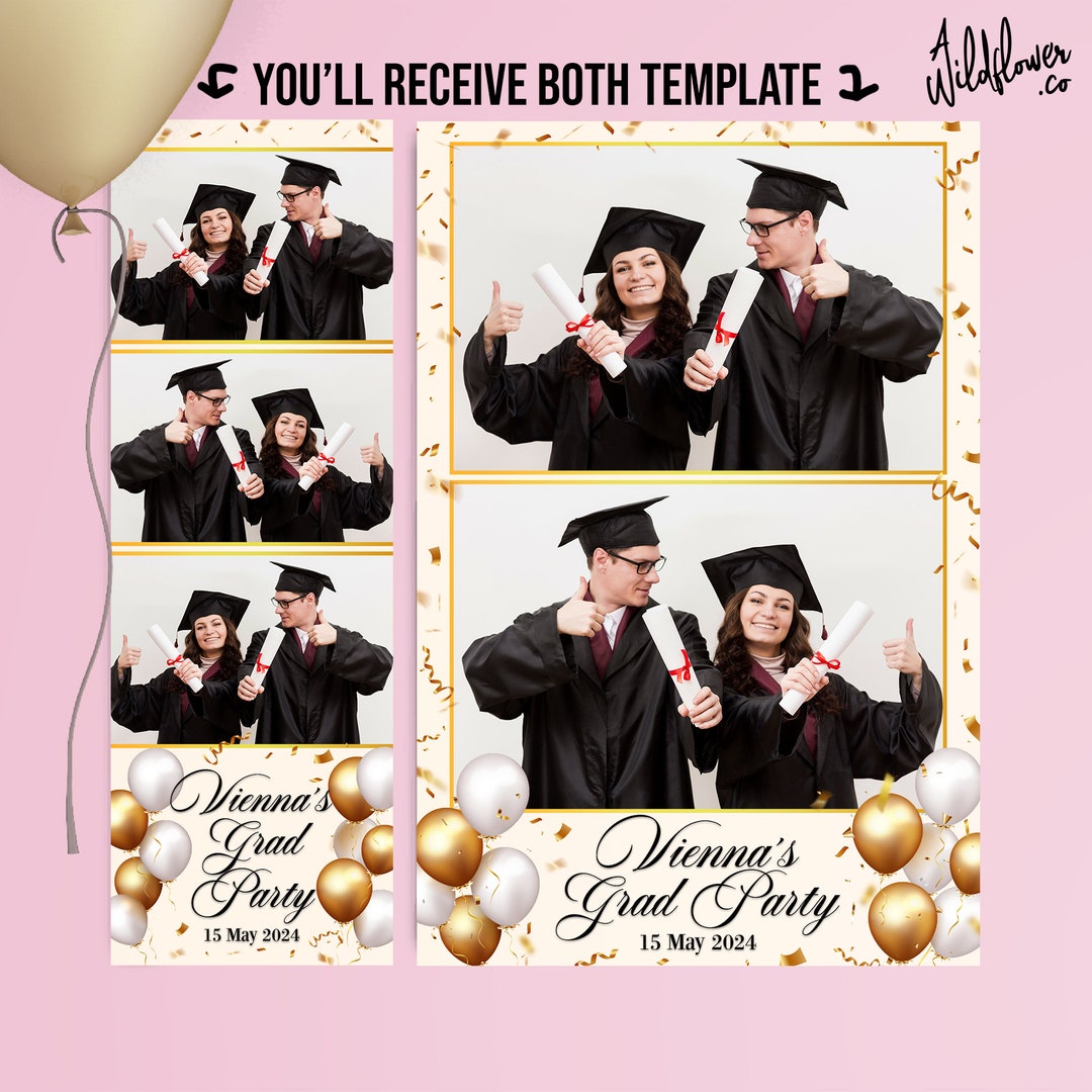 School Graduation Photo Booth Template, Balloons Confetti Frame Theme ...