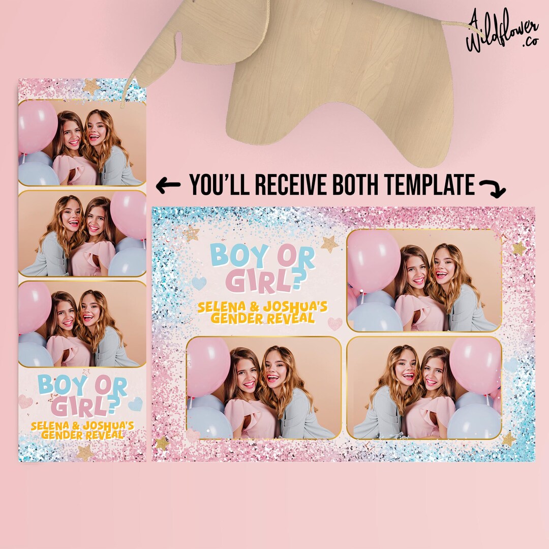 Gender Reveal Photo Booth Template, Baby Shower Overlay Birthday 4x6 ...