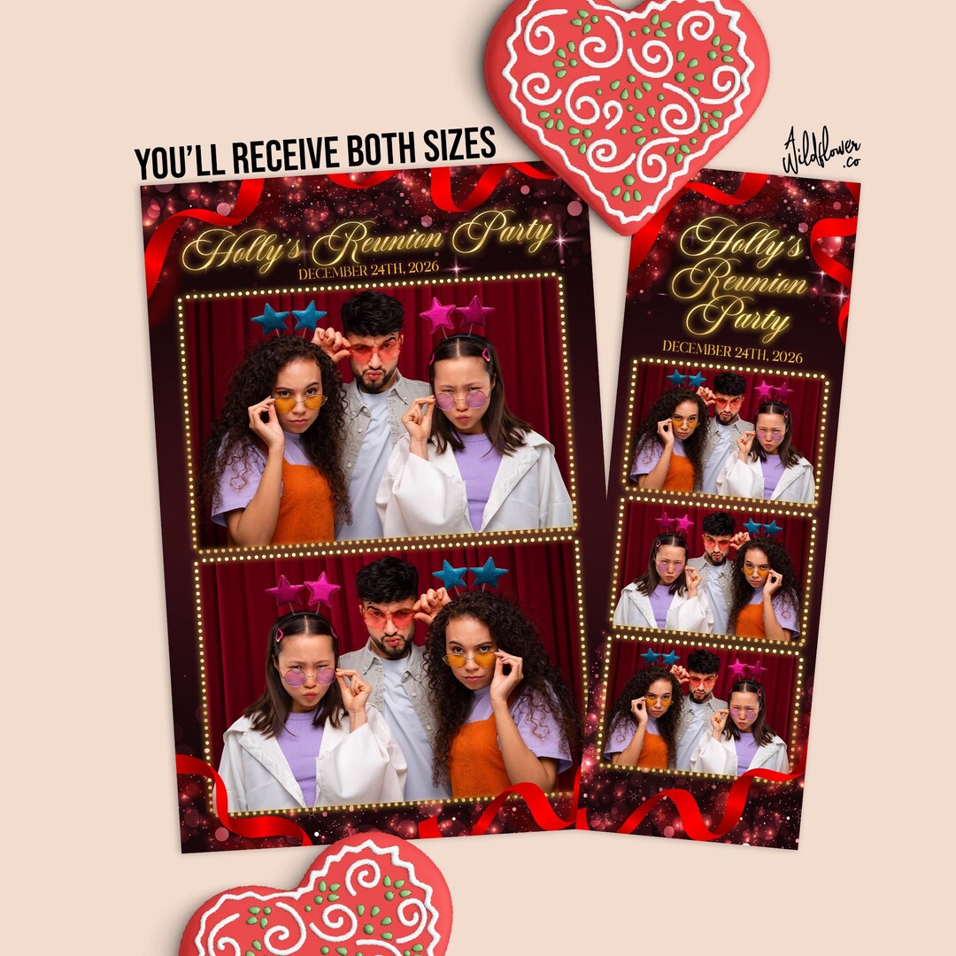 Maroon Glitter Ribbon Photo Booth Template Overlay, for Events, Wedding ...