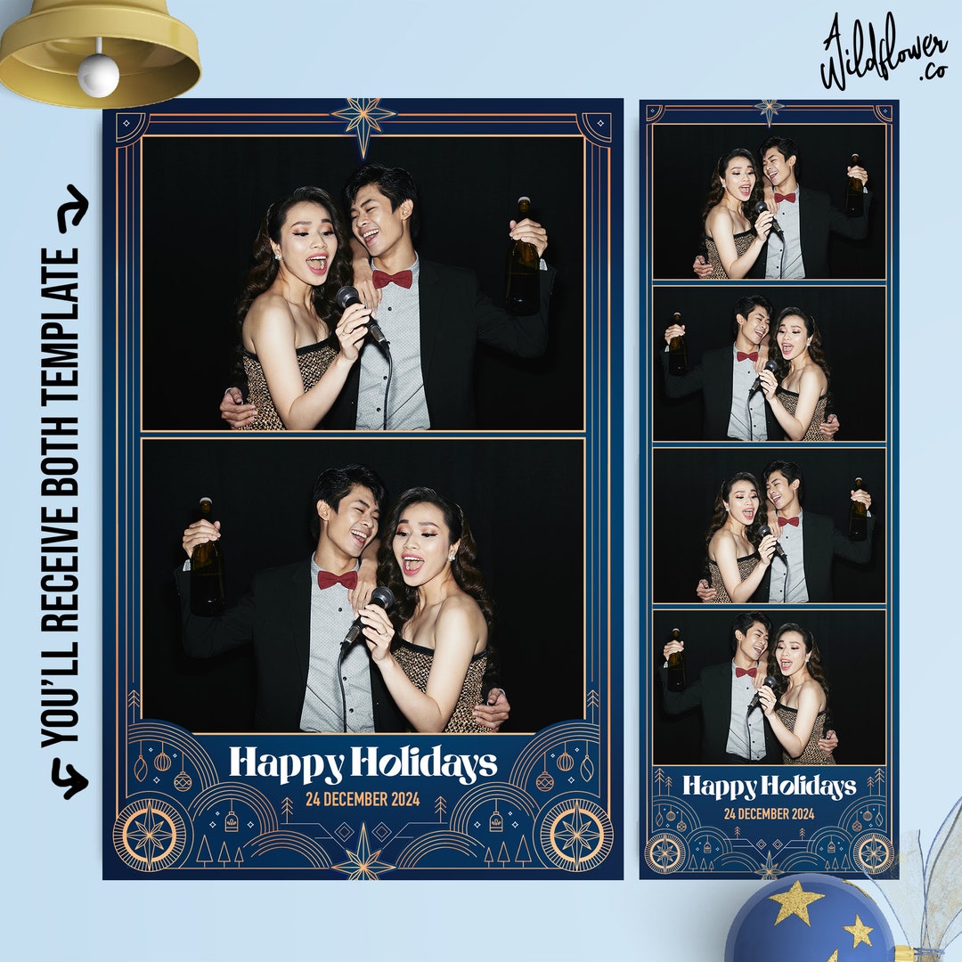 Blue Gold Photo Booth Christmas Geometric Template Frame Theme 4x6 4R ...
