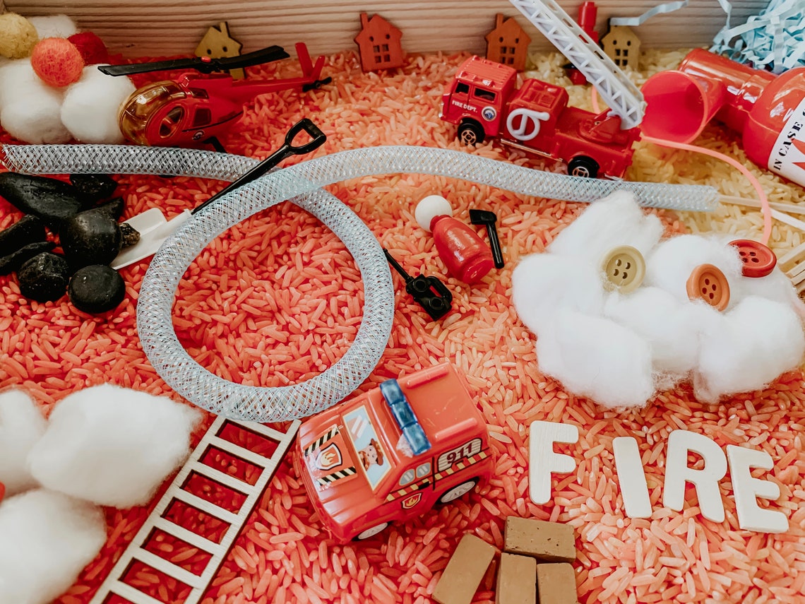 Fire truck Firefighters sensory bin box tray | Etsy