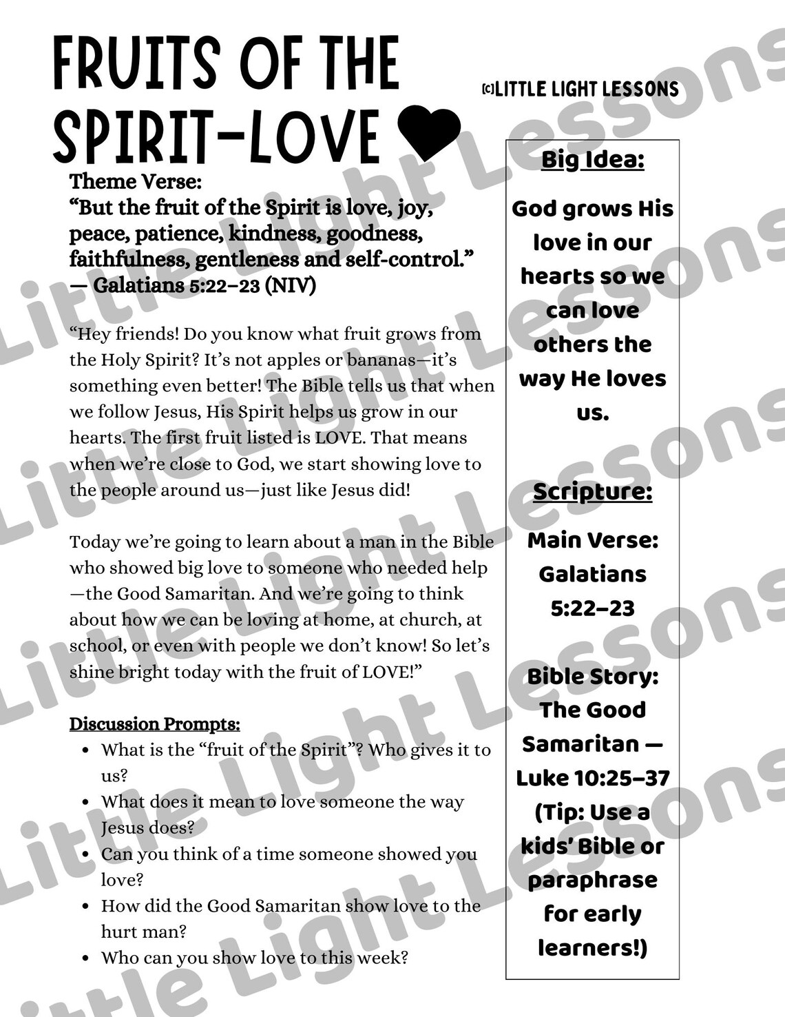 Fruit of the Spirit: LOVE — Bible Lesson Packet for Kids - Etsy