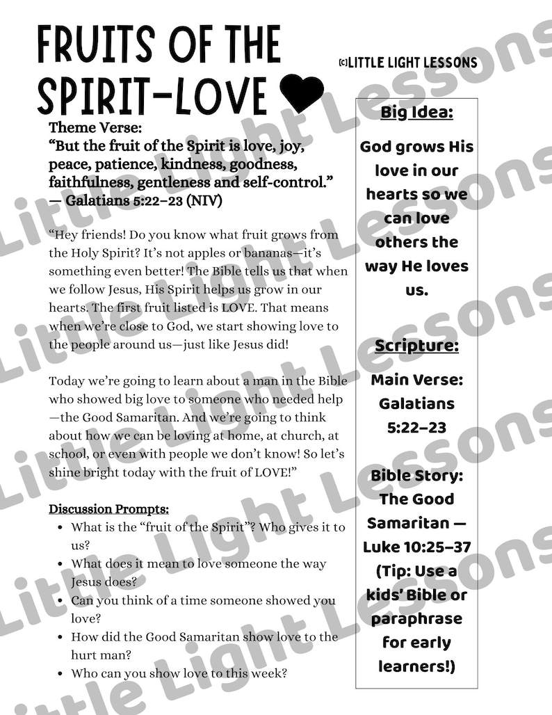 Fruit of the Spirit: LOVE — Bible Lesson Packet for Kids - Etsy