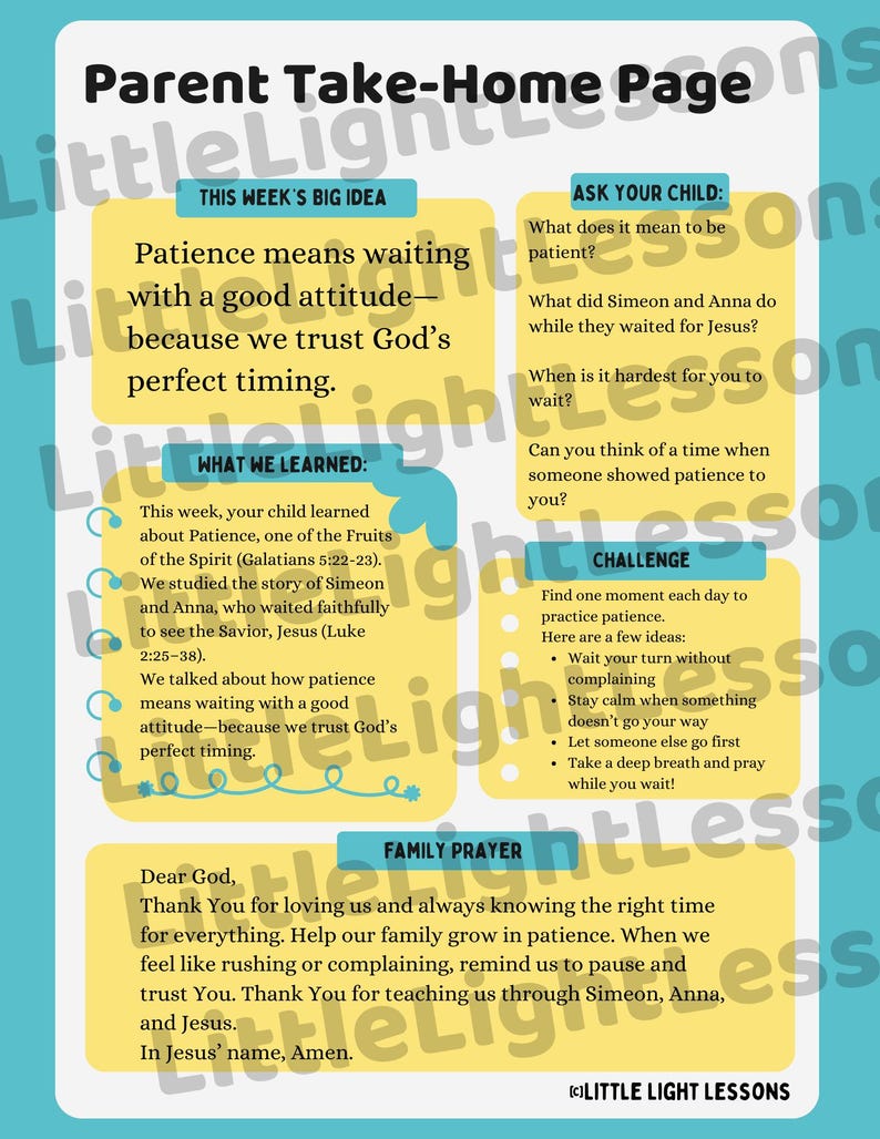 Fruit of the Spirit: PATIENCE — Bible Lesson Packet for Kids - Etsy