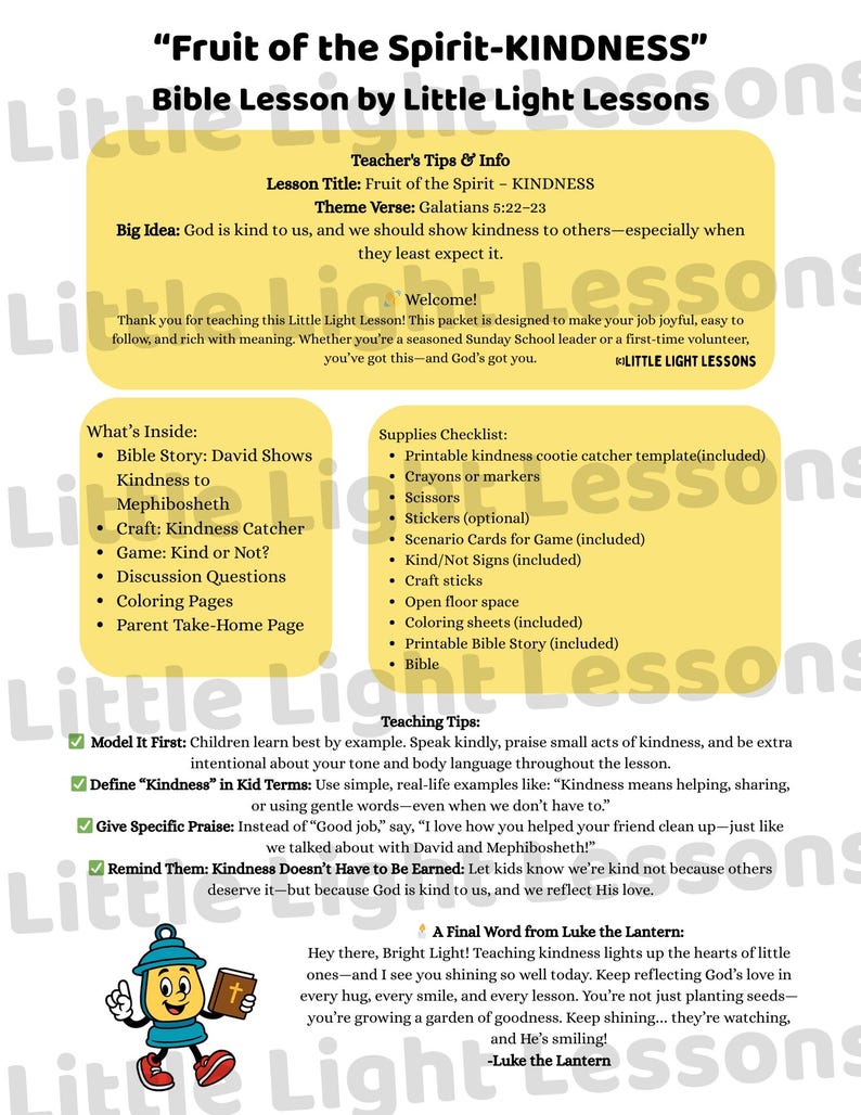 Fruit of the Spirit: KINDNESS — Bible Lesson Packet for Kids - Etsy