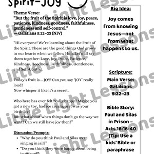 Fruit of the Spirit: JOY — Bible Lesson Packet for Kids - Etsy