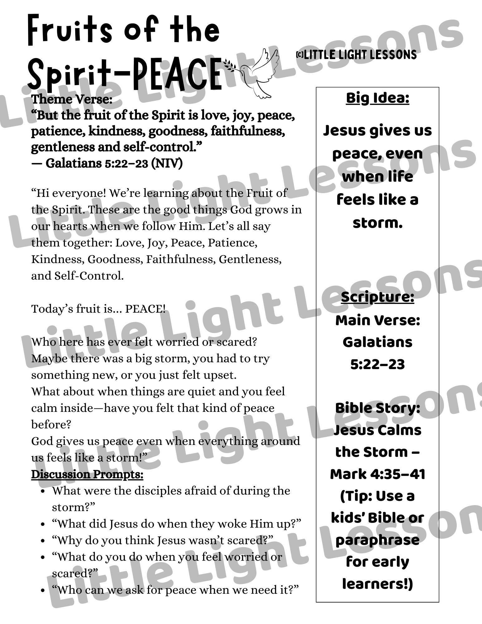 Fruit of the Spirit: PEACE — Bible Lesson Packet for Kids - Etsy