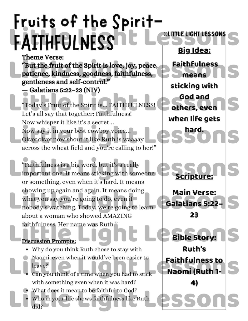 Fruit of the Spirit: FAITHFULNESS — Bible Lesson Packet for Kids - Etsy