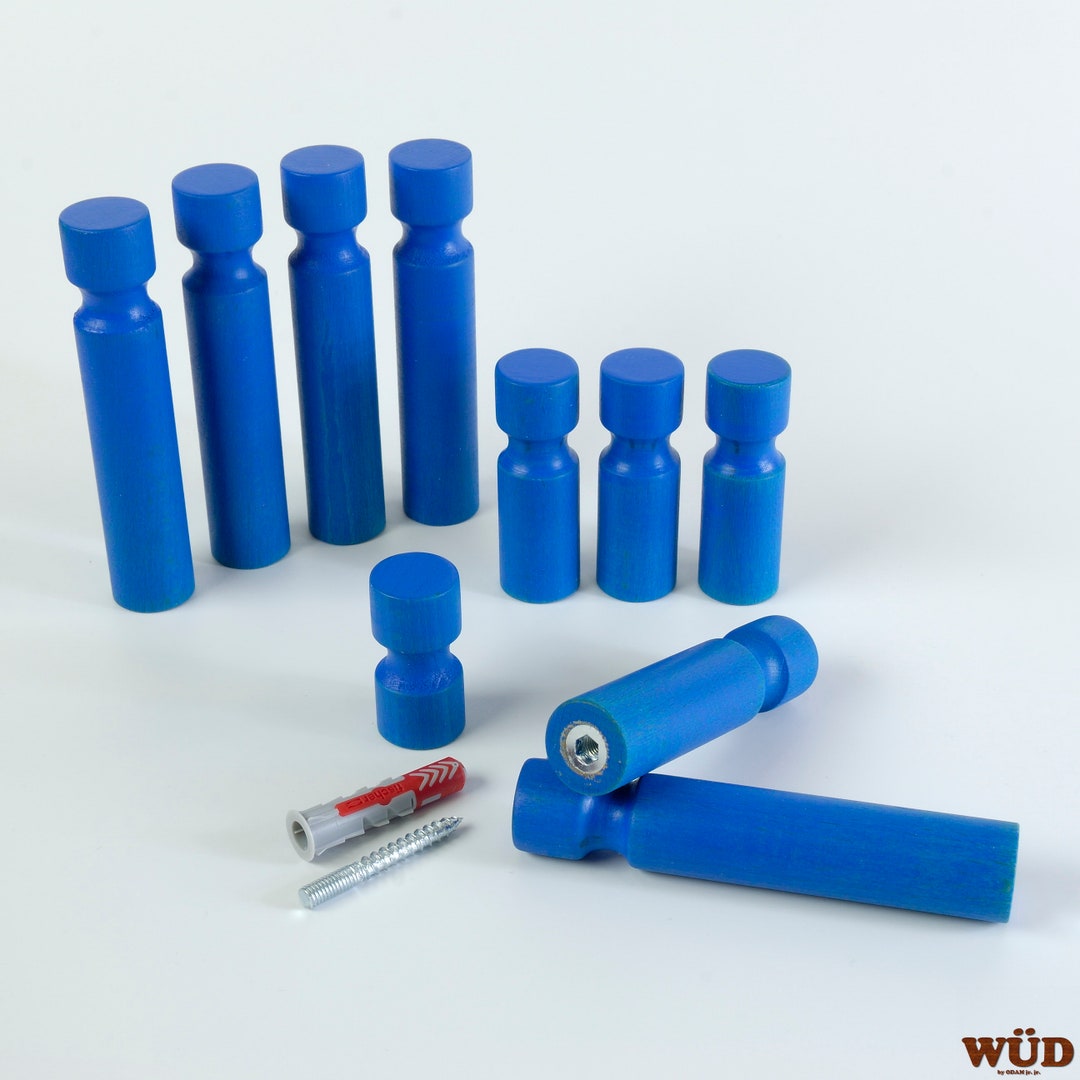 Blue Wood Peg Hook: Modern Wall Hanger, Set of 3/5 - Etsy