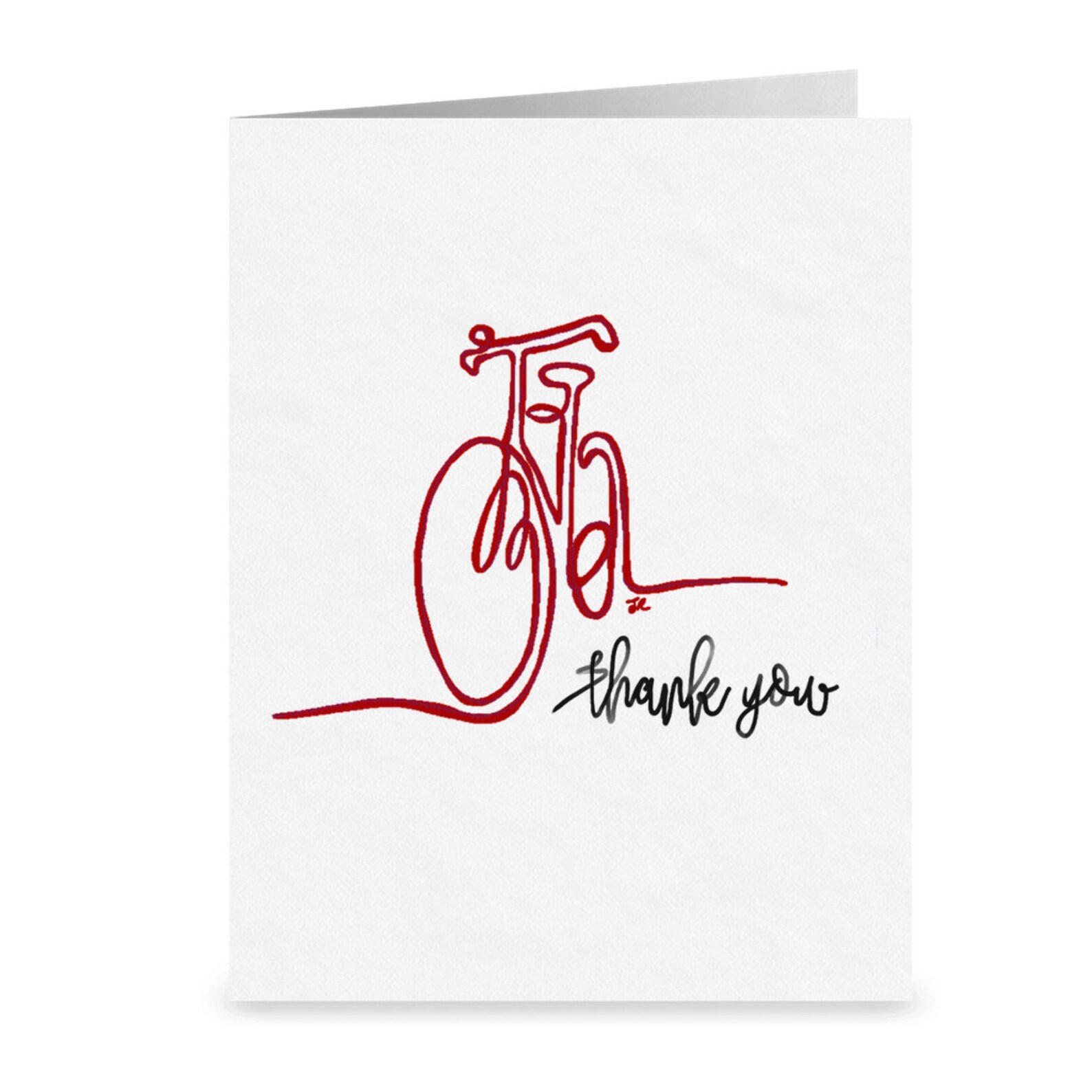 Red Line-art Bike Folded Thank You Card, Handmade Original Thank You ...