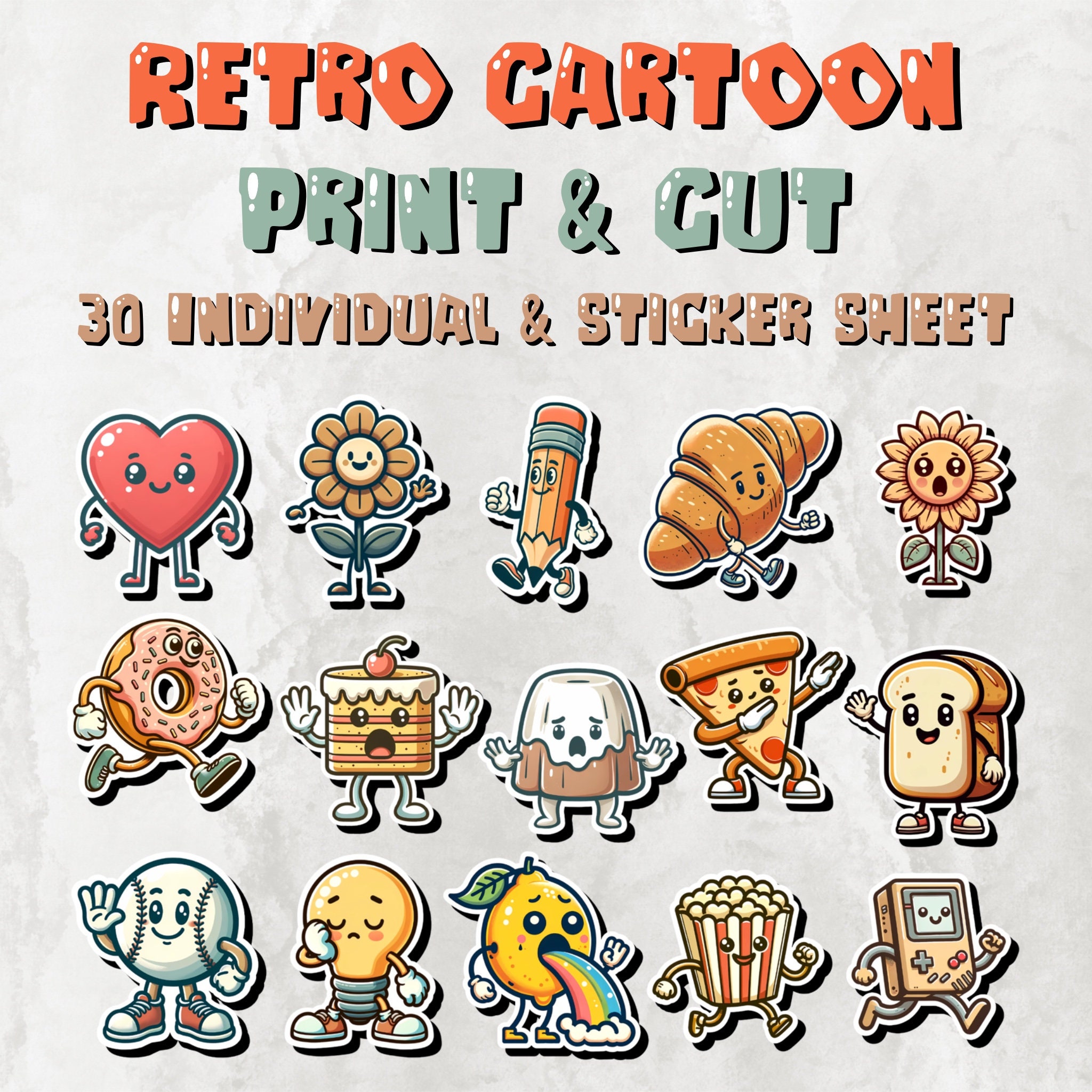 Retro Cartoon Sticker | Retro Cartoon Sticker Sheet Template | Vintage ...