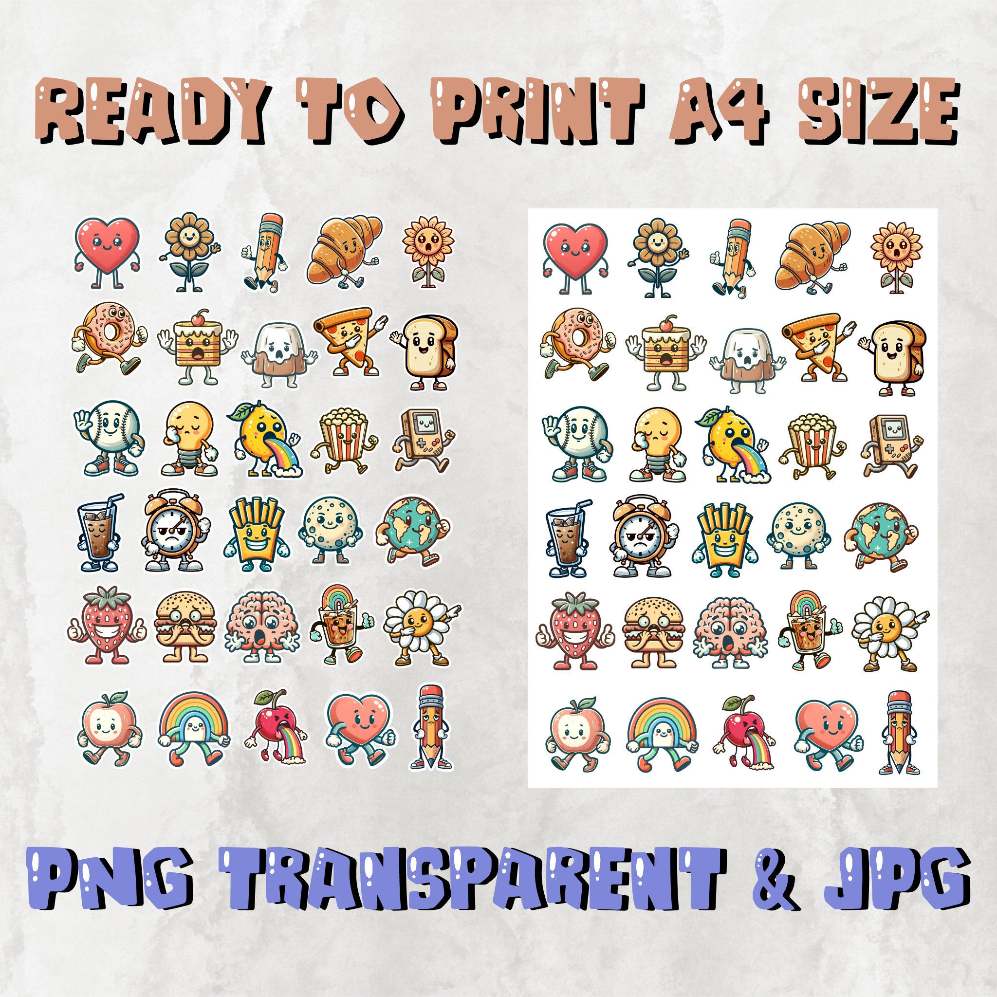 Retro Cartoon Sticker | Retro Cartoon Sticker Sheet Template | Vintage ...