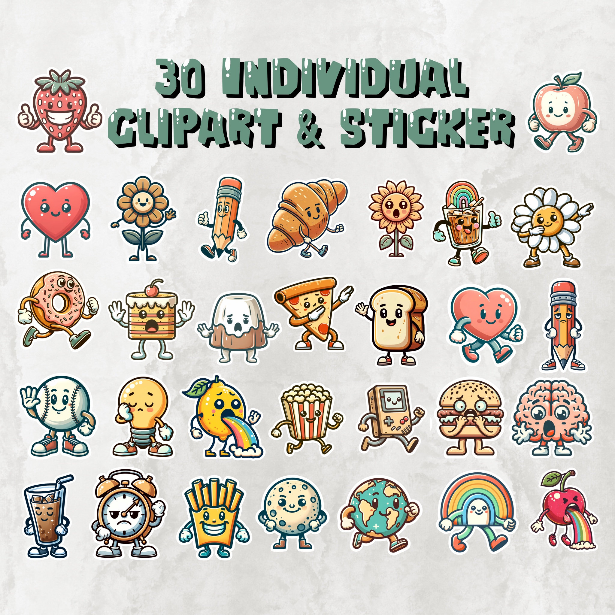 Retro Cartoon Sticker | Retro Cartoon Sticker Sheet Template | Vintage ...