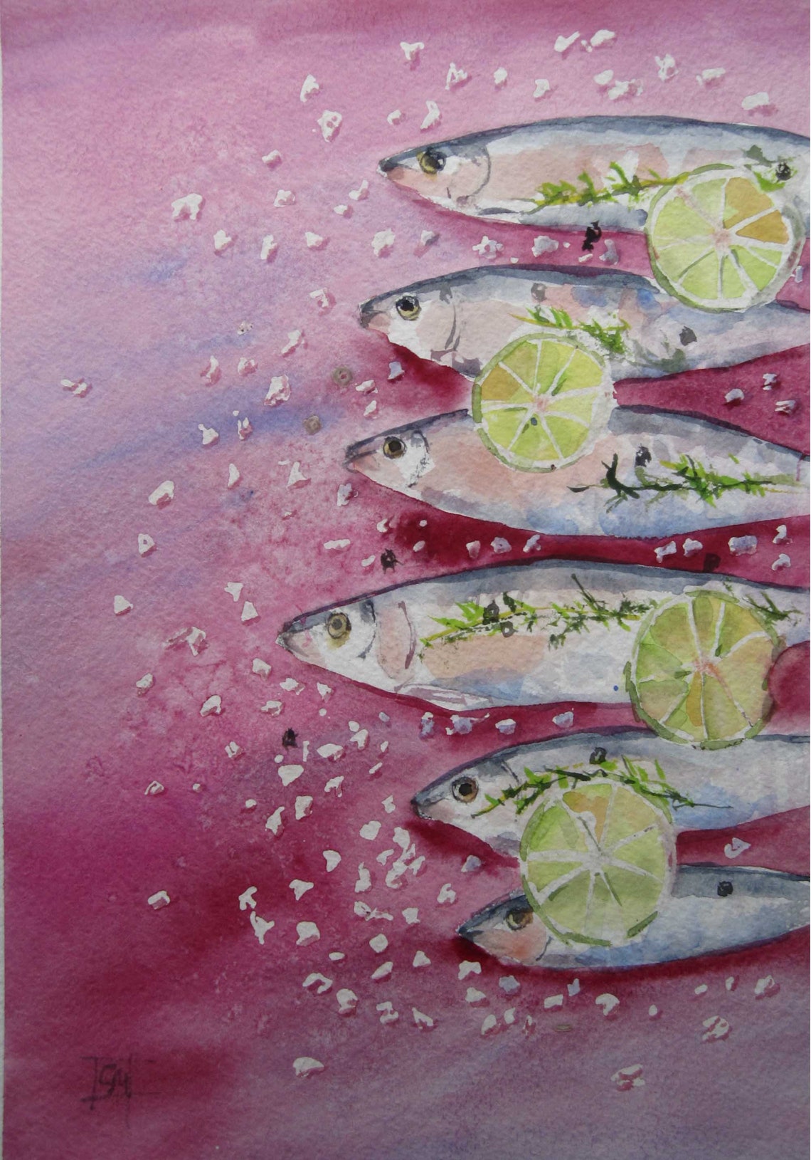 Original Watercolor Salted Fish Painting Animal Bird Art - Etsy