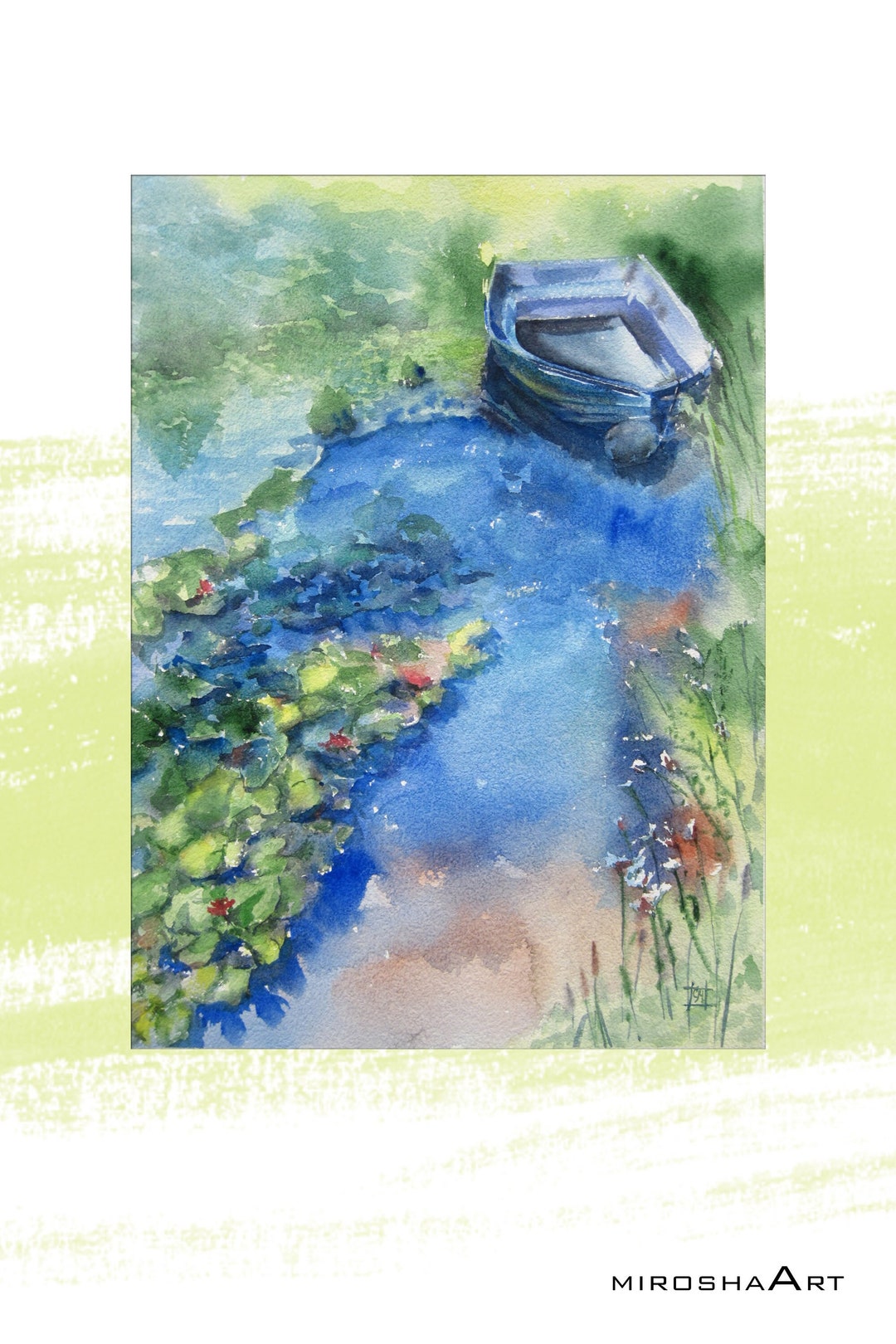 Rowboat in the Backwater Original Watercolor Painting Animal Bird Art ...