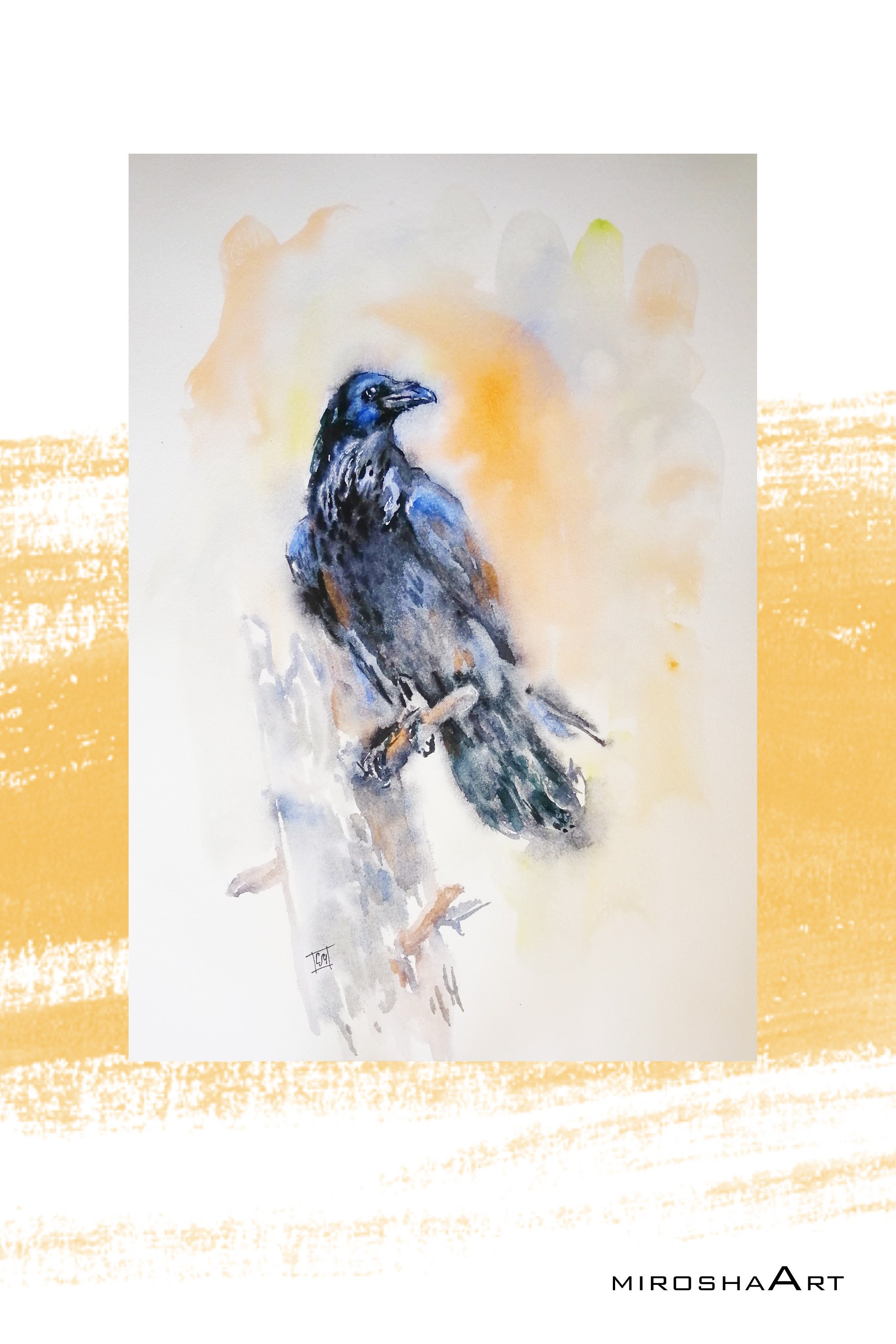 Raven Original Watercolor Painting Animal Bird Art - Etsy