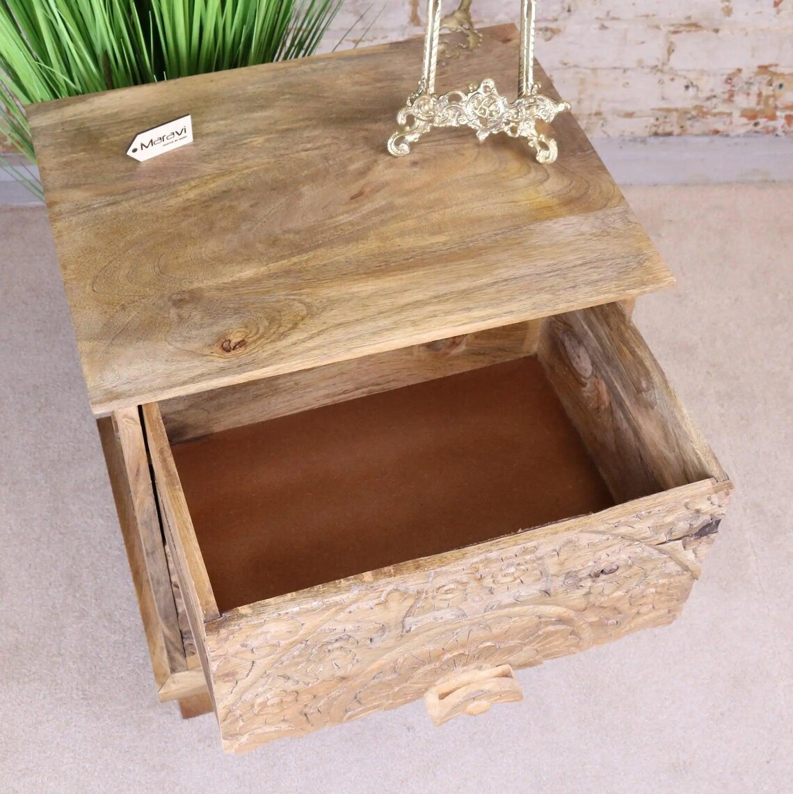 Ladha Mango Wood Carved Bedside Cabinet - Etsy