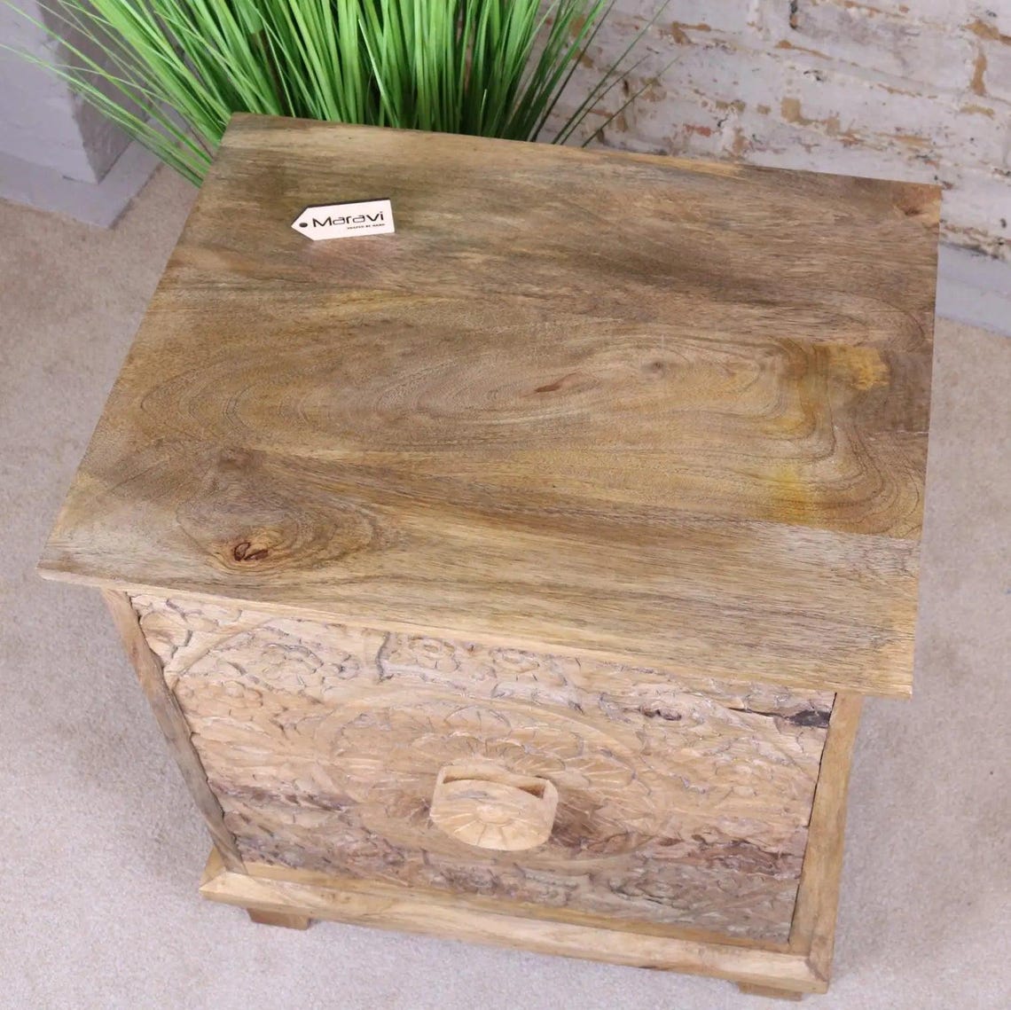 Ladha Mango Wood Carved Bedside Cabinet - Etsy