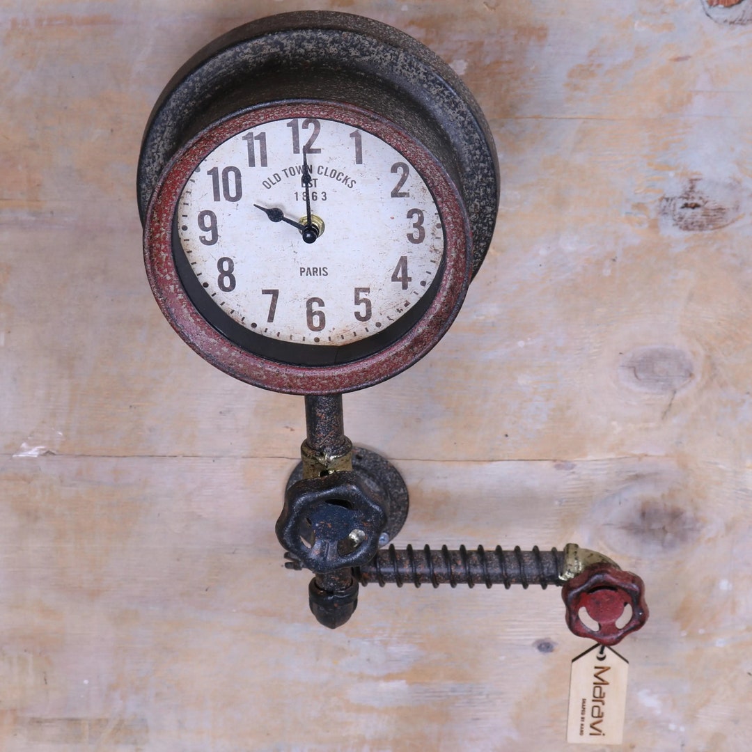 Balpur Pipe Industrial Wall Clock Red and Gold - Etsy