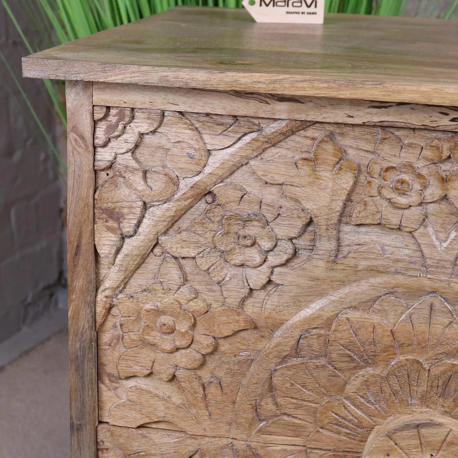Ladha Mango Wood Carved Bedside Cabinet - Etsy