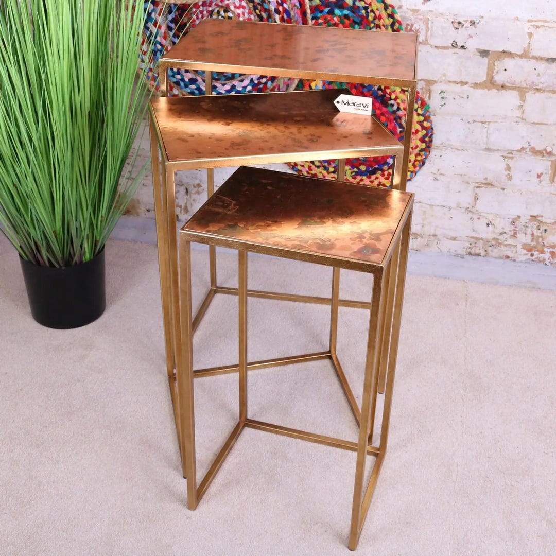Itawa Tall Nest of Tables Gold Frame and Copper - Etsy