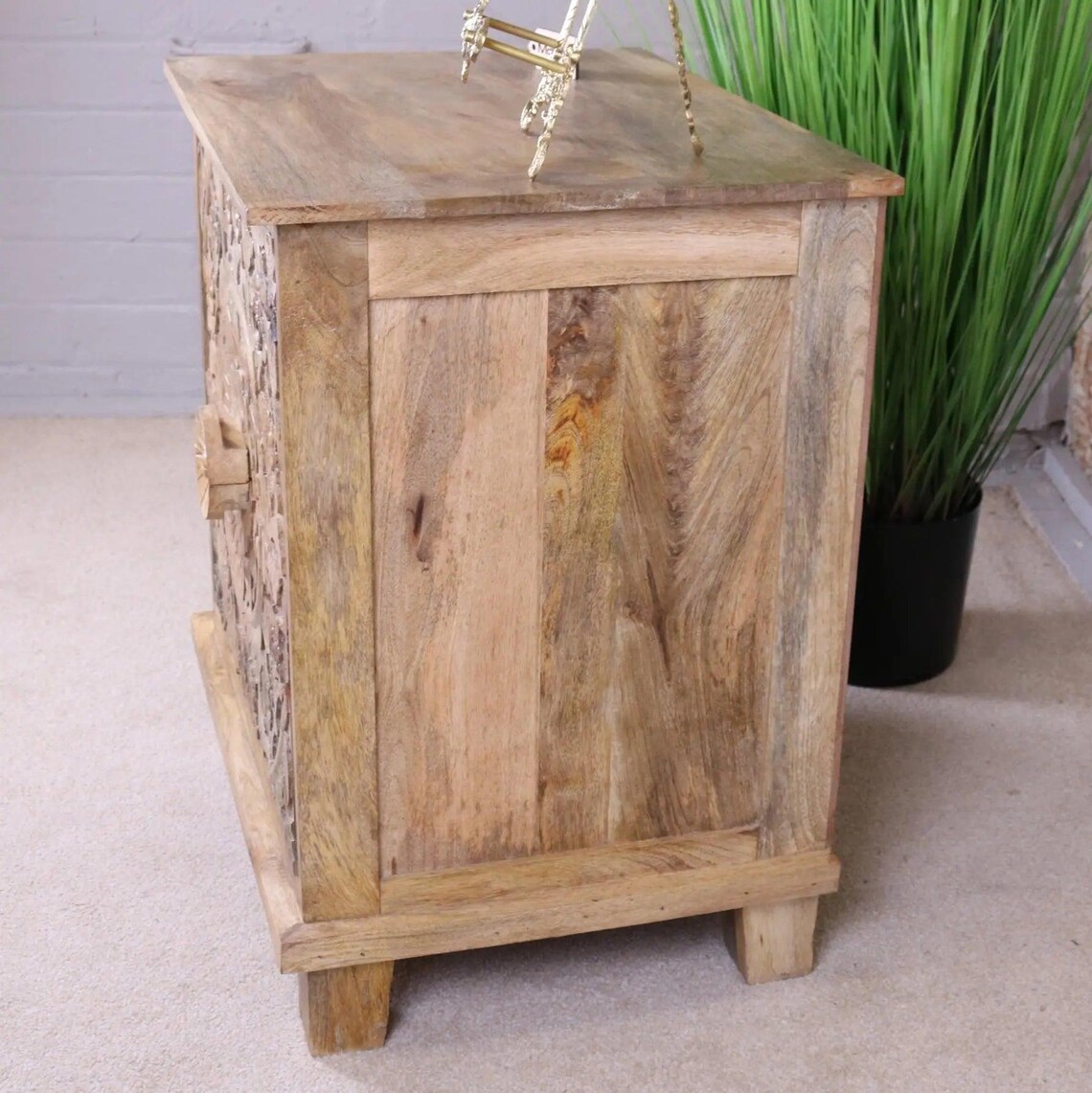 Ladha Mango Wood Carved Bedside Cabinet - Etsy