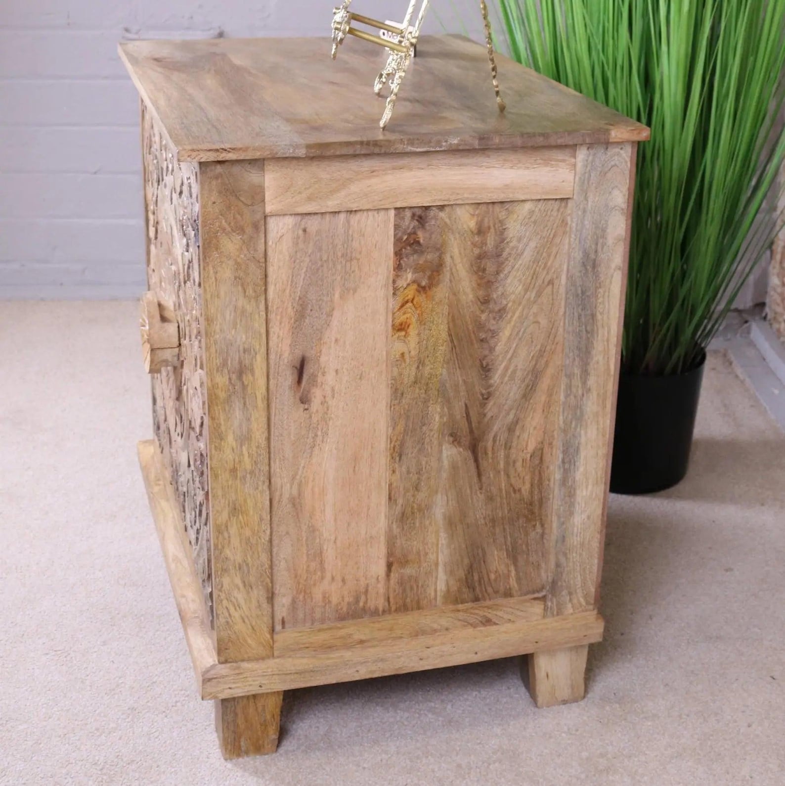 Ladha Mango Wood Carved Bedside Cabinet - Etsy