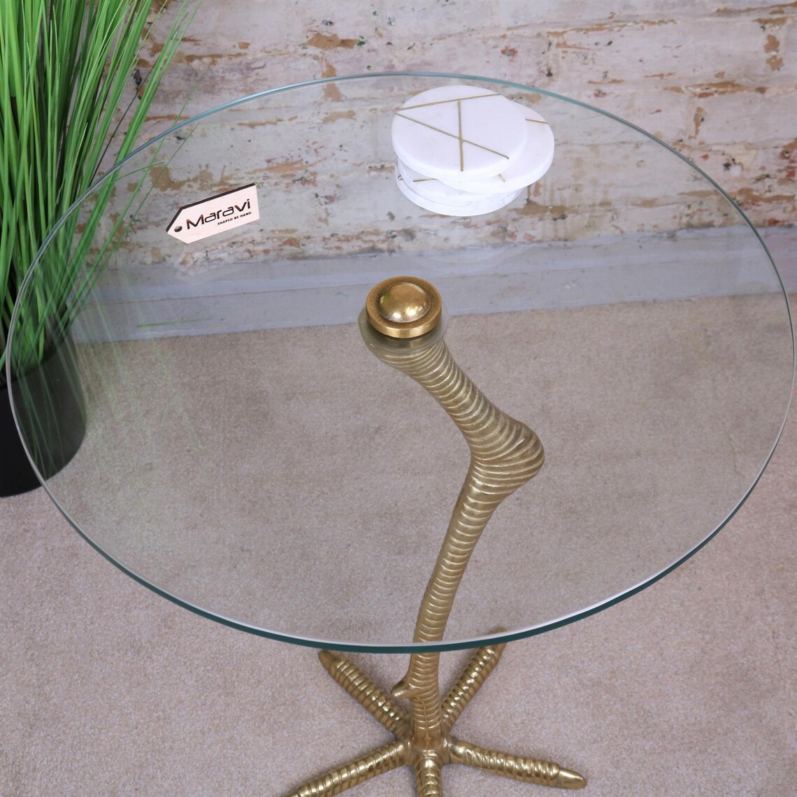 Maraal Flamingo Leg Glass Top Side Table - Etsy