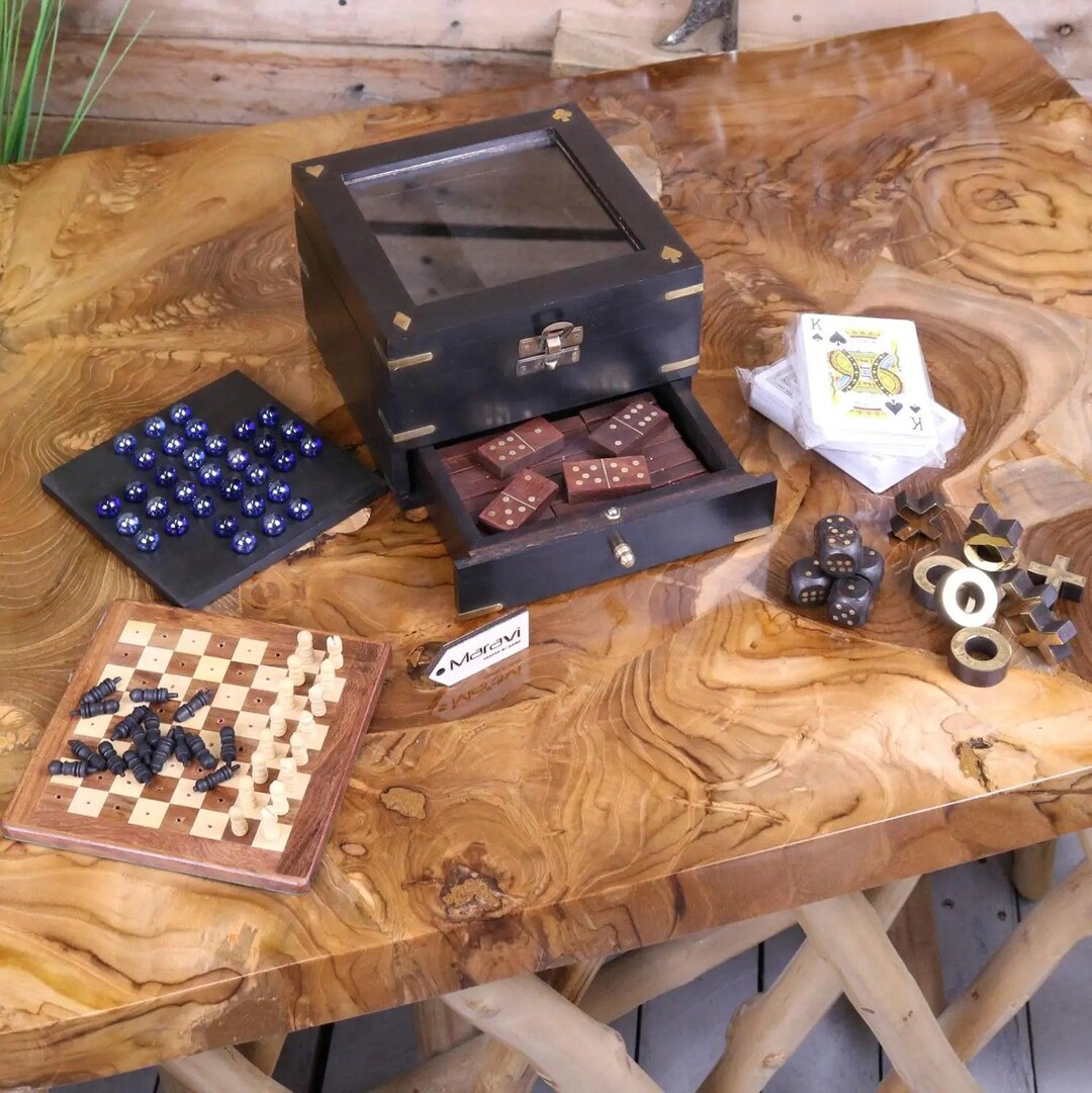 Tarera Sheesham Wood 6in1 Game Compendium Antique Finish - Etsy