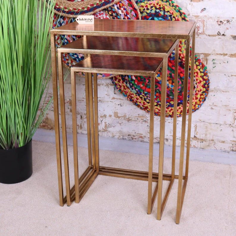 Itawa Tall Nest of Tables Gold Frame and Copper - Etsy UK