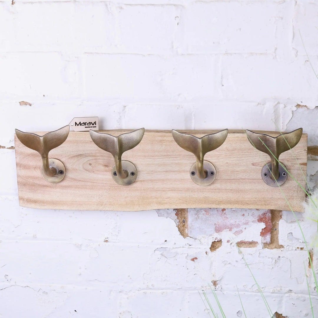 Whale Tail Hooks on Natural Wood Plank - Etsy