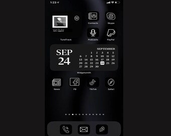 Black App Icons Dark Grey Minimalist Line Design Aesthetic | Etsy