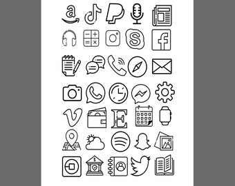 Black App Icons Dark Grey Minimalist Line Design Aesthetic | Etsy