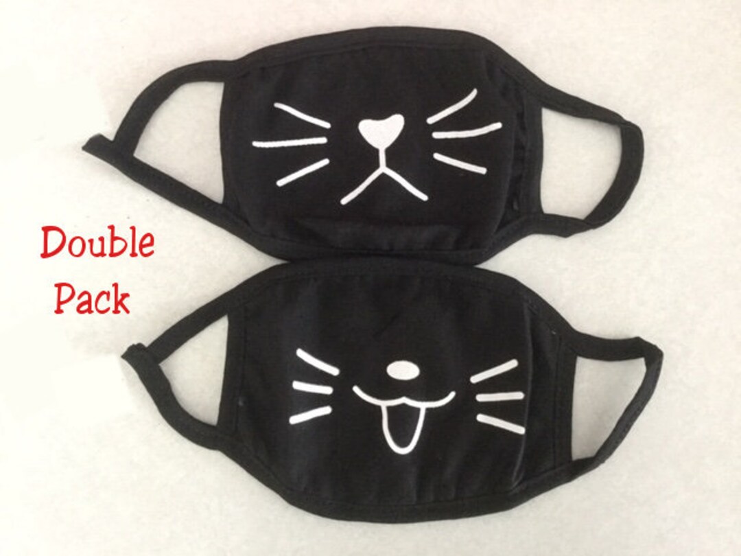 2 Cartoon Face Cover Mouth Mask Printed Face Masks, Kawaii, Cats, Kitty ...