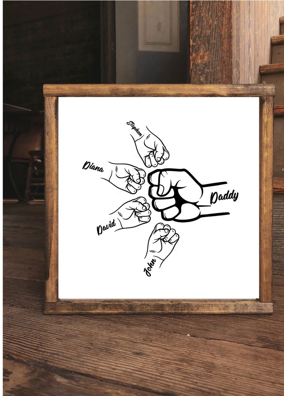 Family Personalized Wooden Fist Bump Sign, Engraved Names, Gift for Dad ...