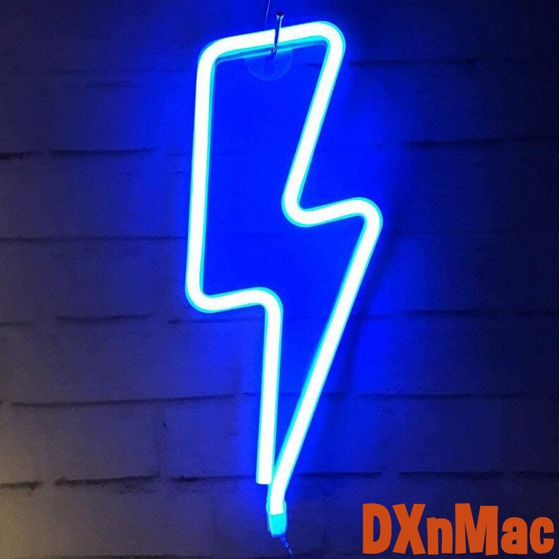 Blue Lightning Bolt Sign Neon LED Light Bedroom Wall - Etsy