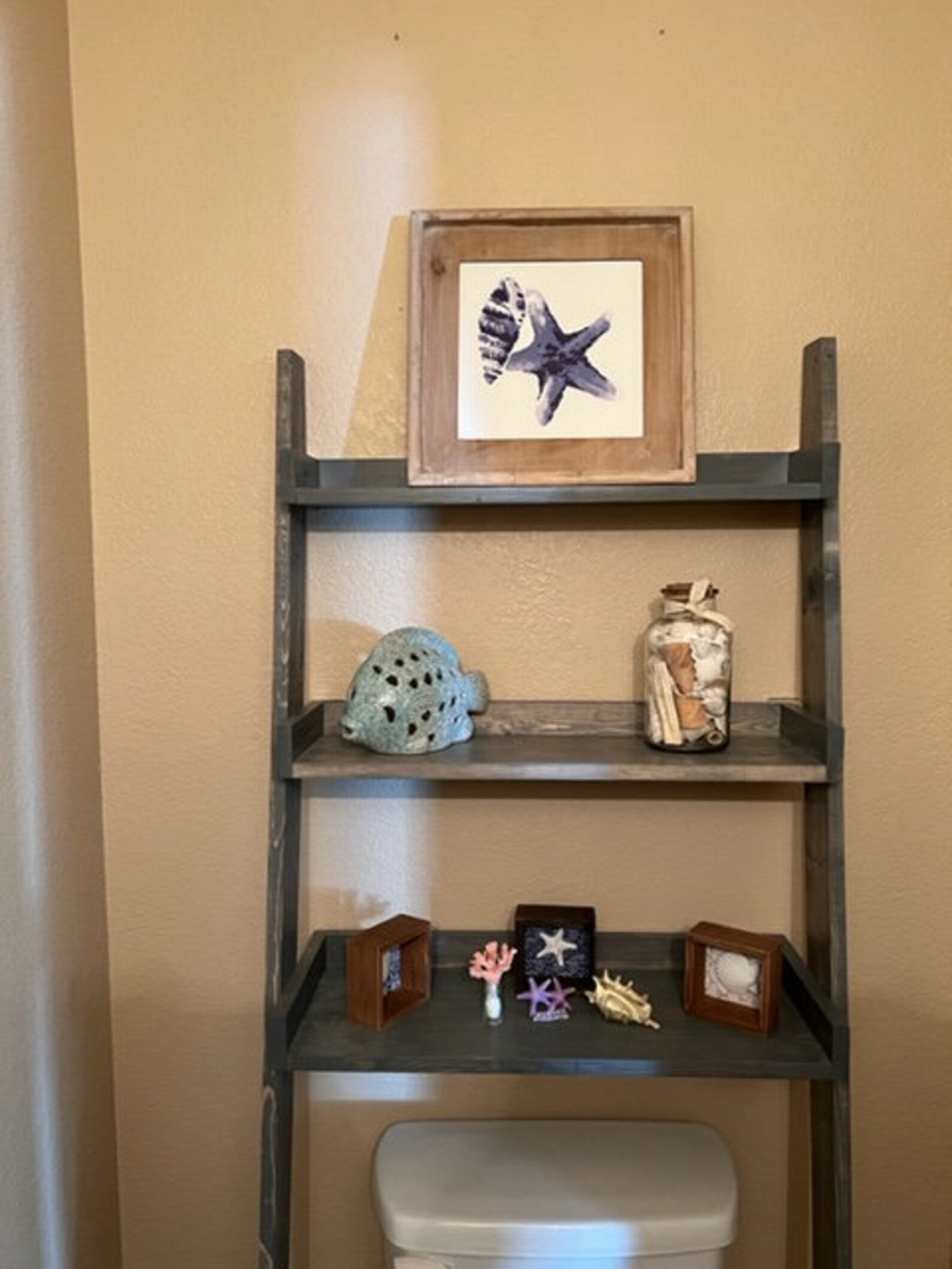 Rustic Farmhouse Decor Over the Toilet Bathroom Ladder Shelf - Etsy