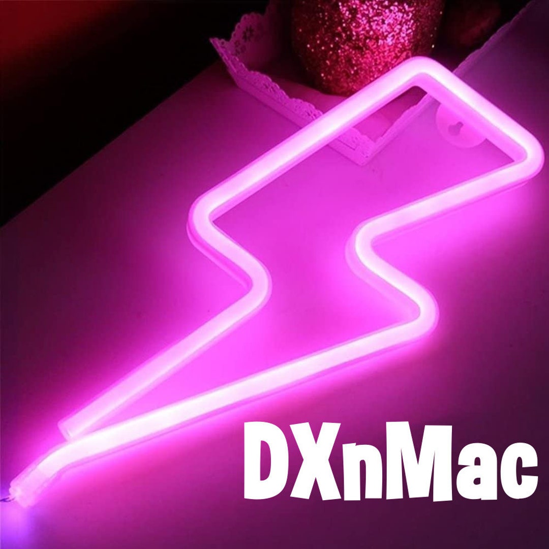 Pink Lightning Bolt Sign Neon LED Light Bedroom Wall - Etsy
