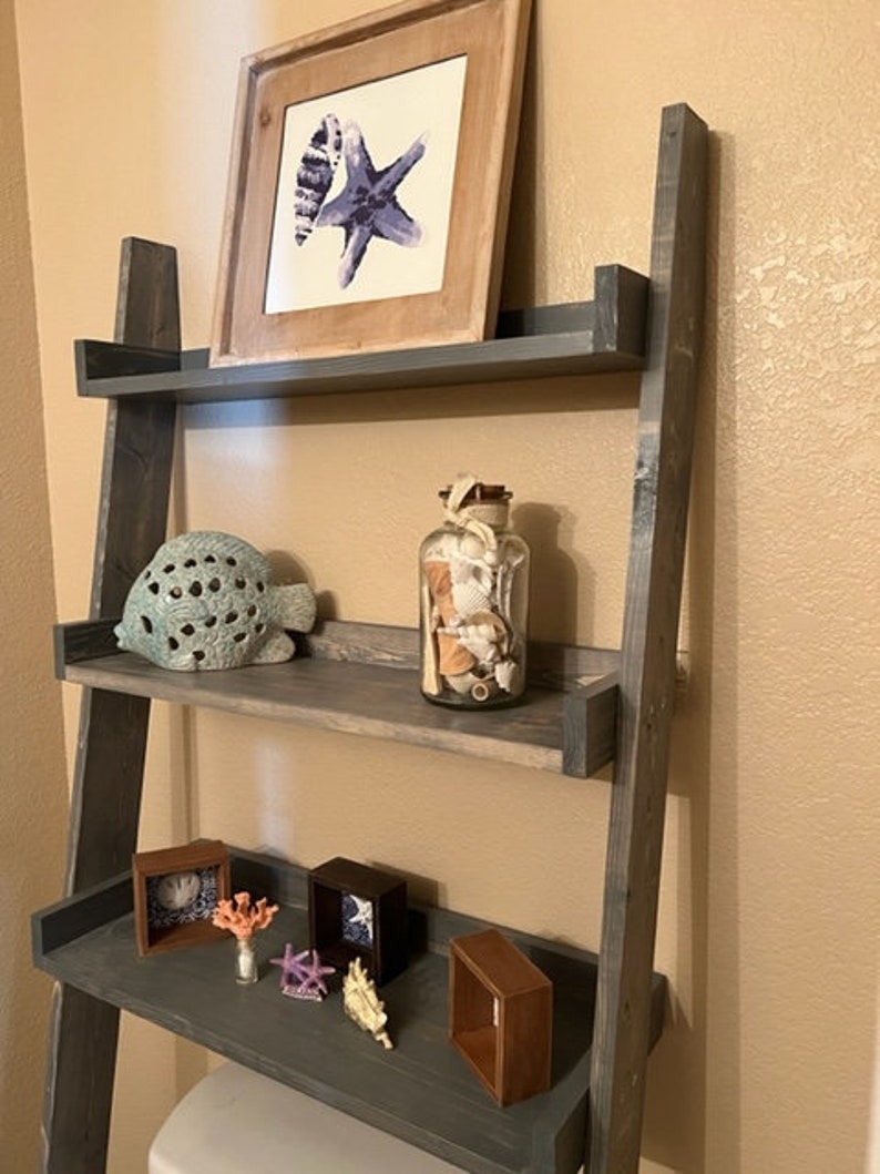 Rustic Farmhouse Decor Over the Toilet Bathroom Ladder Shelf - Etsy
