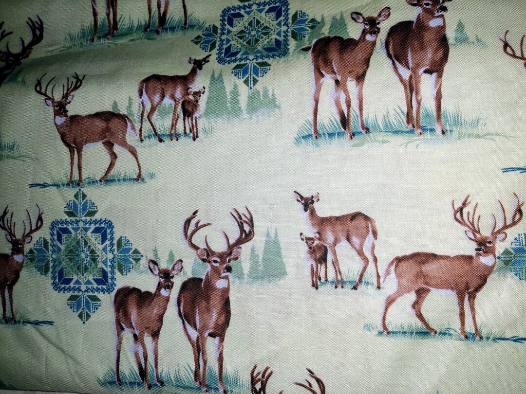 Deer Fabric, Deer, Green Fabric, Nature Fabric, Fabric by the Yard ...