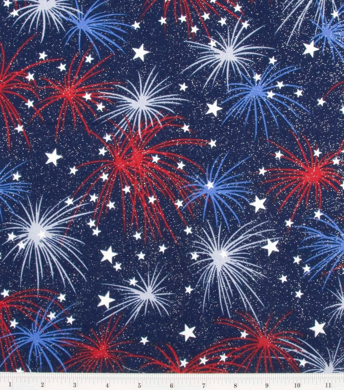 3 YDS Cotton Fabric Jersey Knit Fireworks Print 4th of July Craft ...