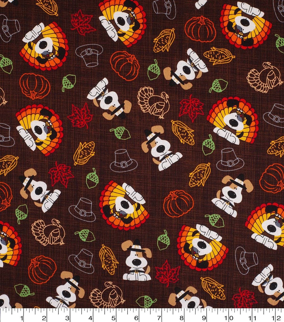 Thanksgiving Fabric, Dog & Bone Harvest Fabric, Turkey Fabric, Sewing ...