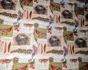 Red Bird Fabric Red Bird Ivory by Fernlesliestudio Red - Etsy